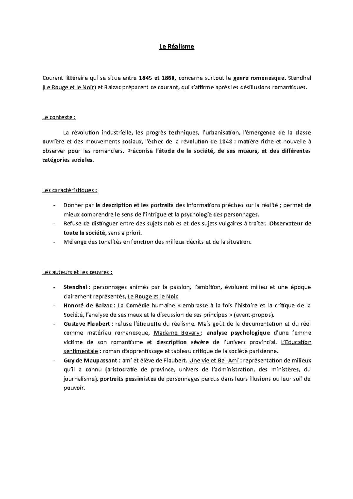 Fiche - Le Réalisme - Le Réalisme Courant littéraire qui se situe entre ...