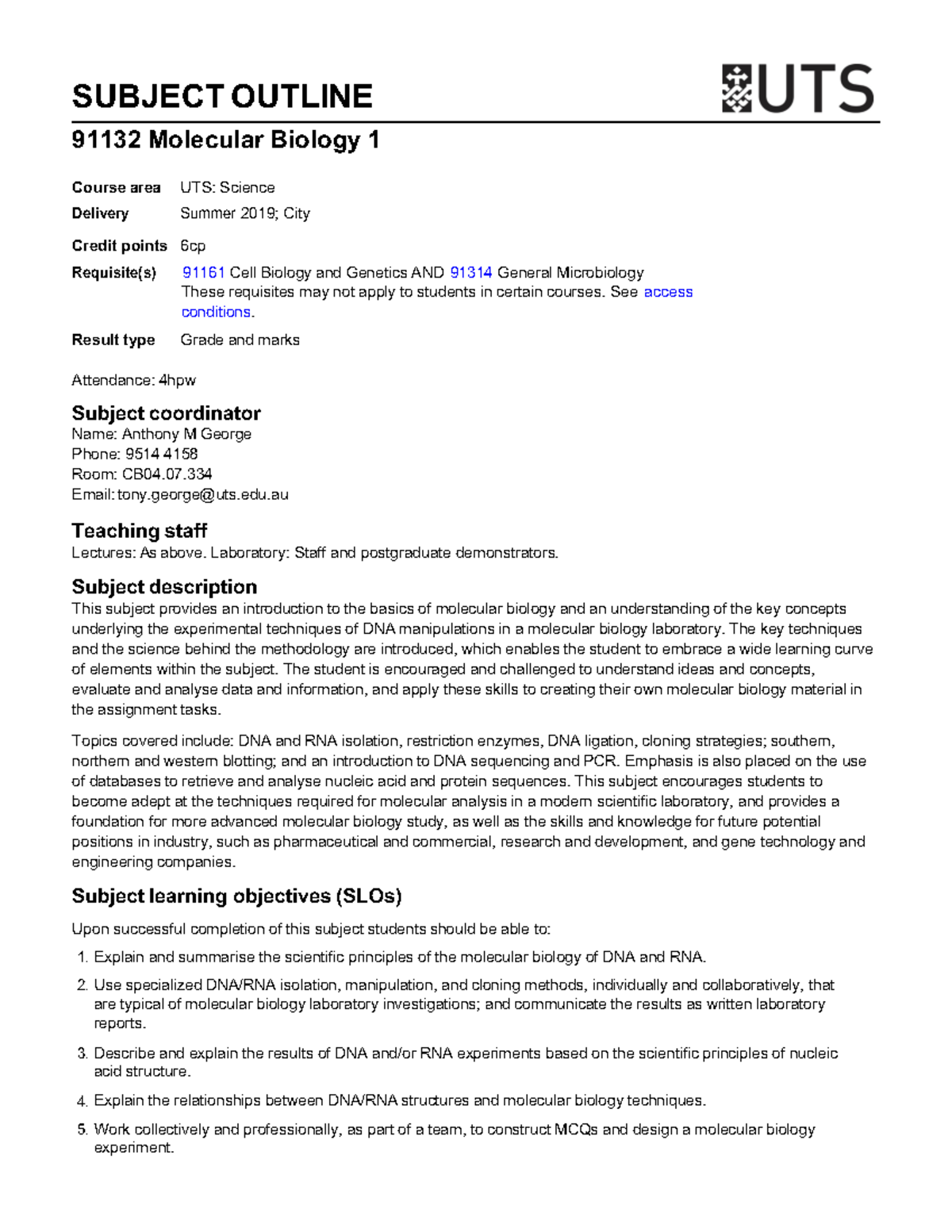 2019 Summer Subject Outline - Warning: TT: undefined function: 32 ...