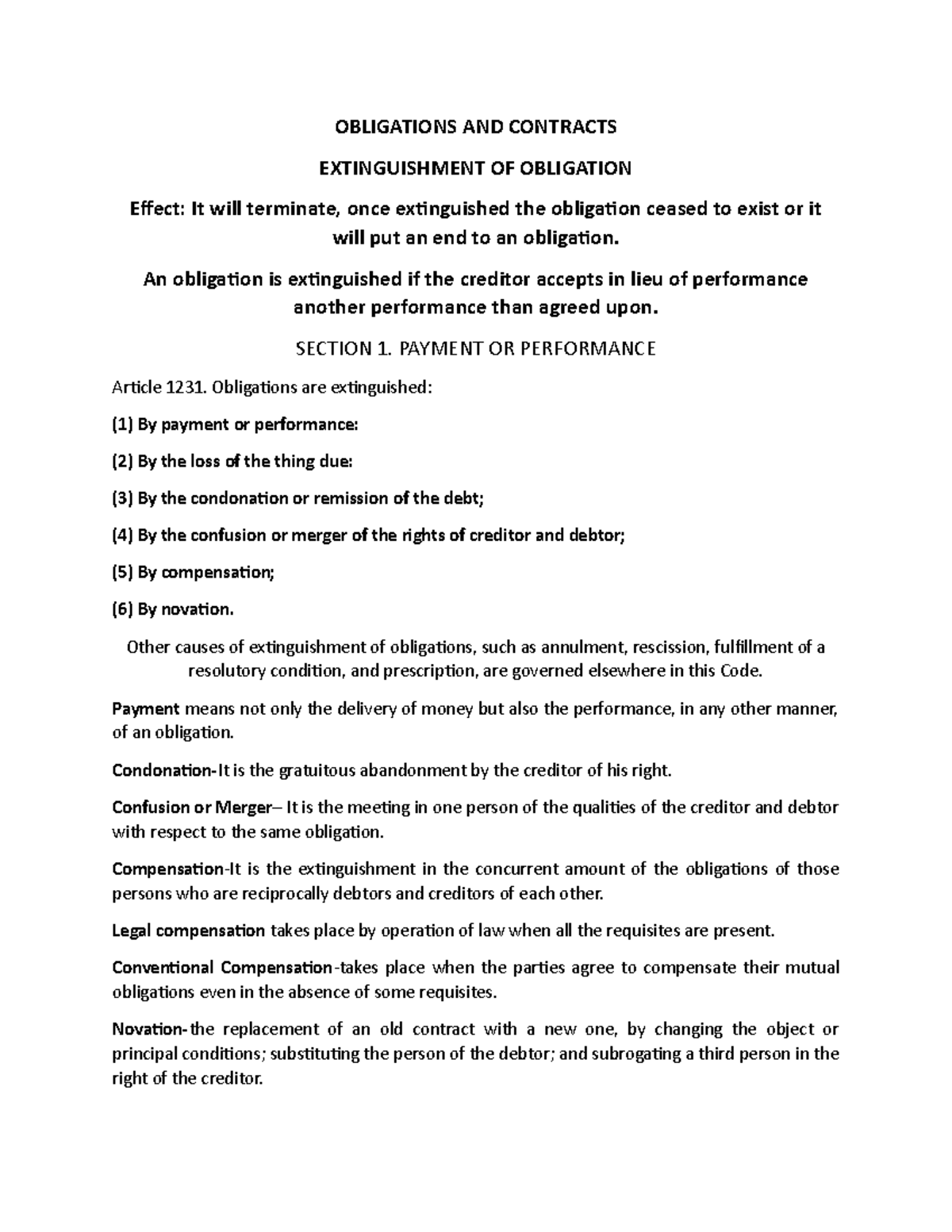 Extinguishment OF Obligations - OBLIGATIONS AND CONTRACTS ...