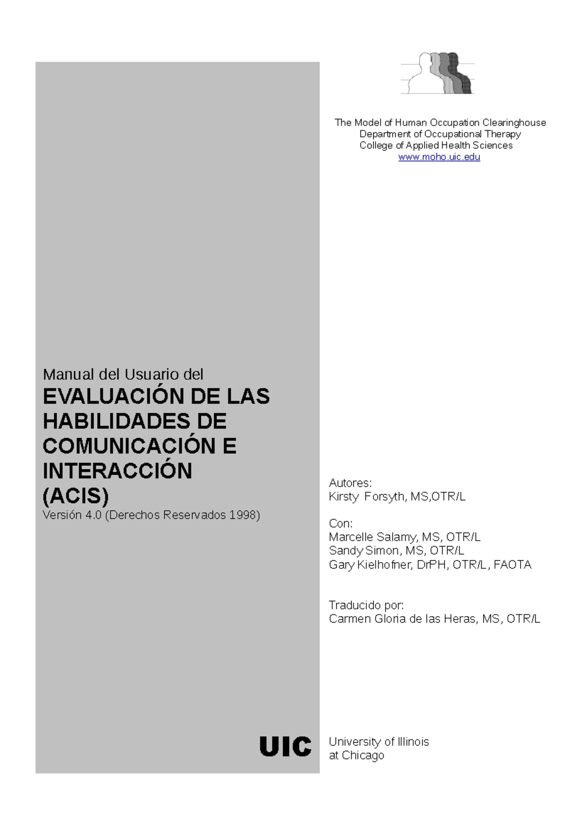 ACIS Manual - The Model of Human Occupation Clearinghouse Department of ...