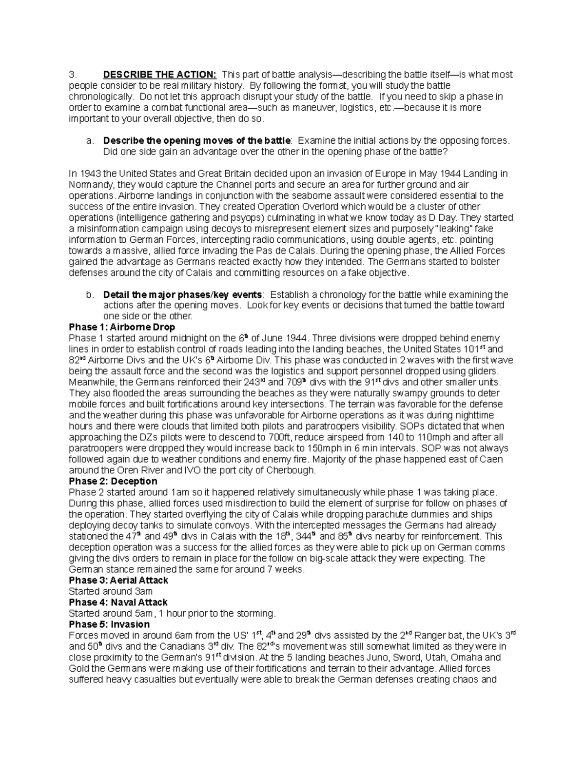 Battle Analysis Notes on Battle of Normandy - DESCRIBE THE ACTION: This ...