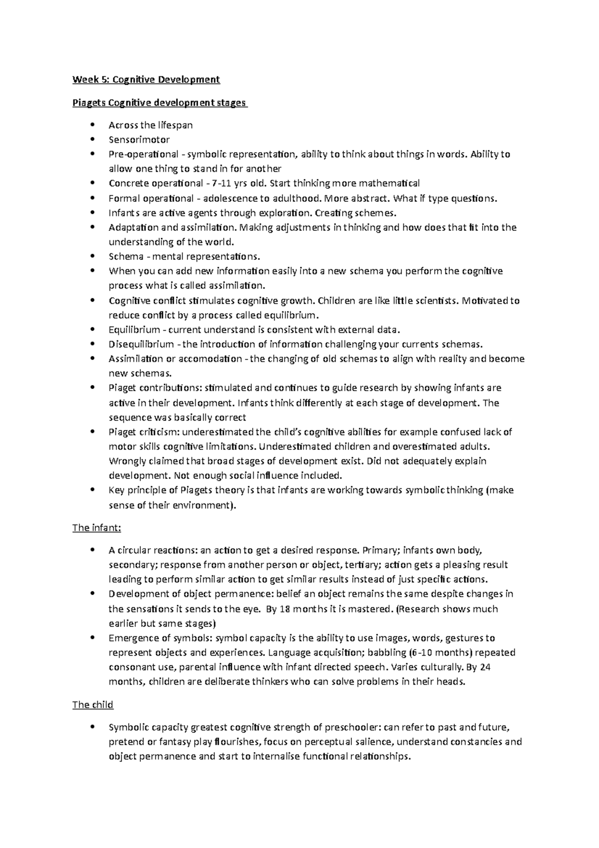 Week 5 - Cognitive Development - Week 5: Cognitive Development Piagets ...