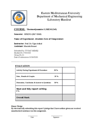 Expriment 1(Thermodynamics Lab Absolute Zero) - Eastern Mediterranean ...
