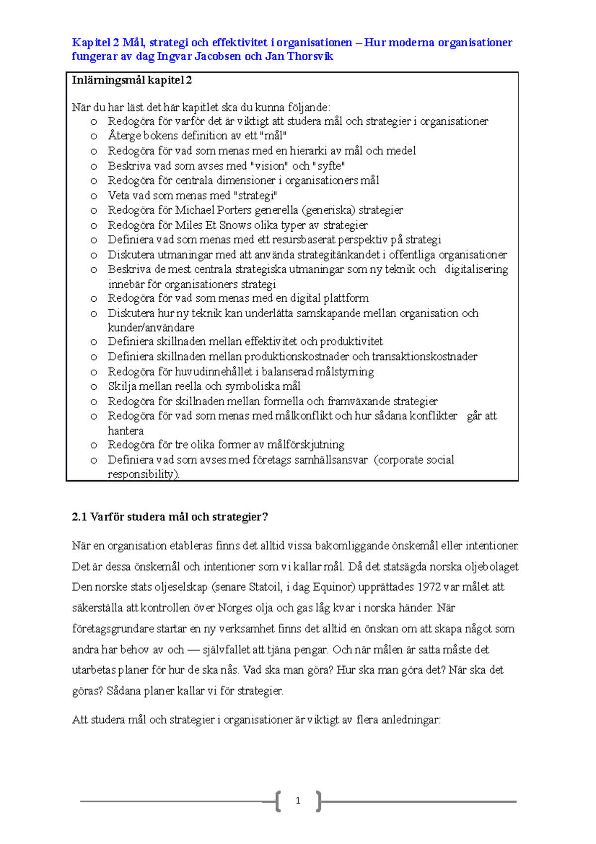 Kapitel 2 Mål, strategi och effektivitet i organisationen – Hur moderna ...