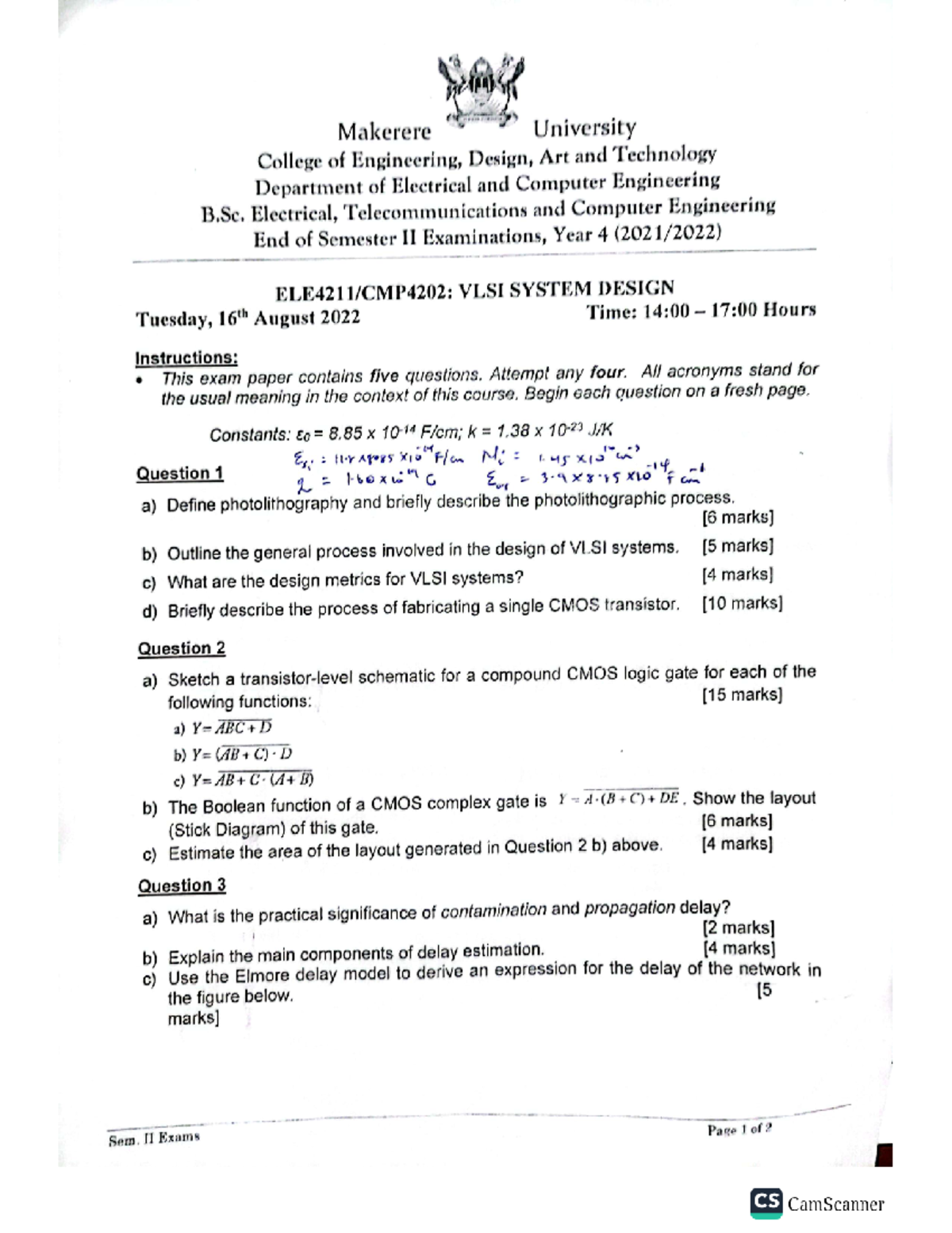 Final Semester Examination Aug, 2022 ~ gpa elevator - Electrical ...