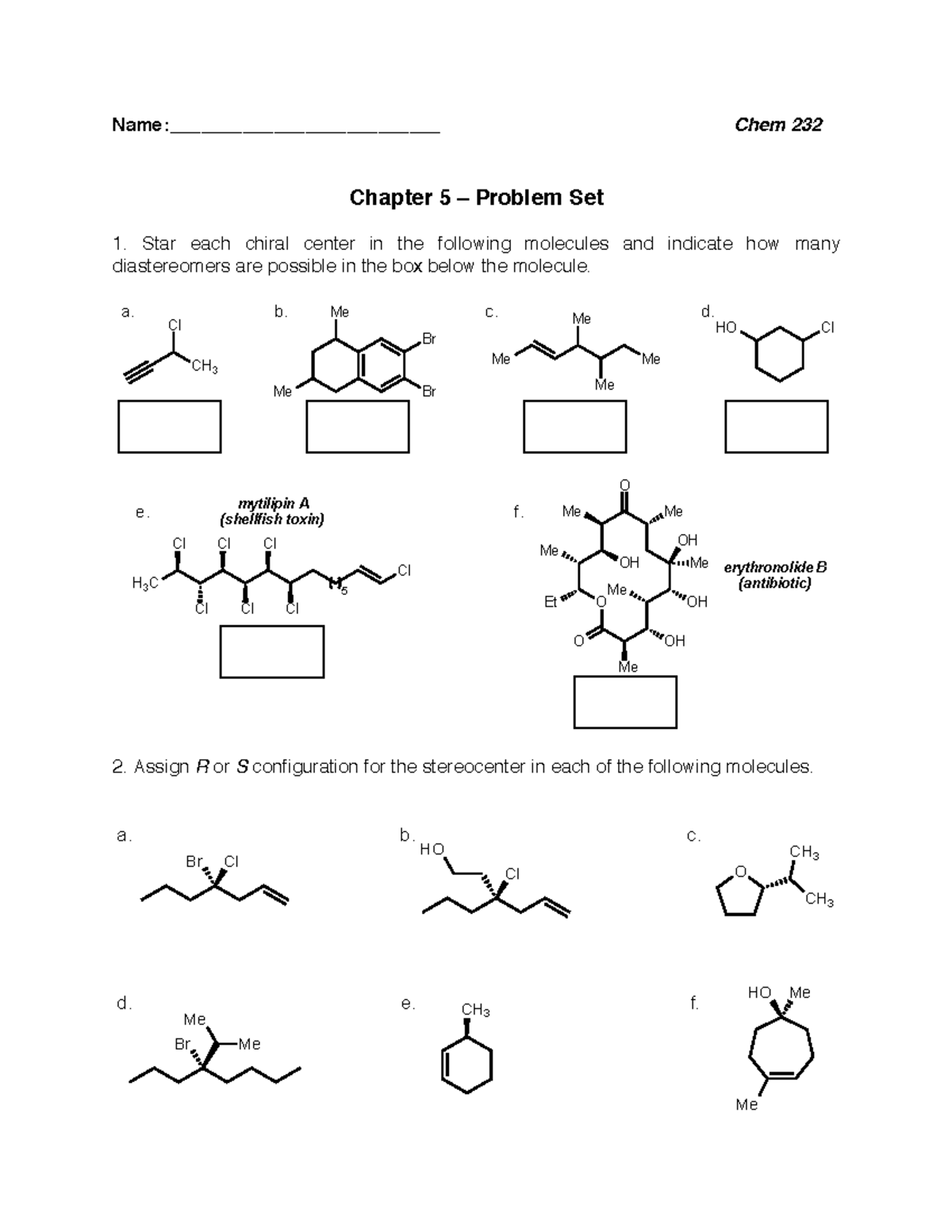 Chem232 Ch05 PS - Sizemore - Name:__________________________ Chem 232 Chapter 5 – Problem Set 1 ...