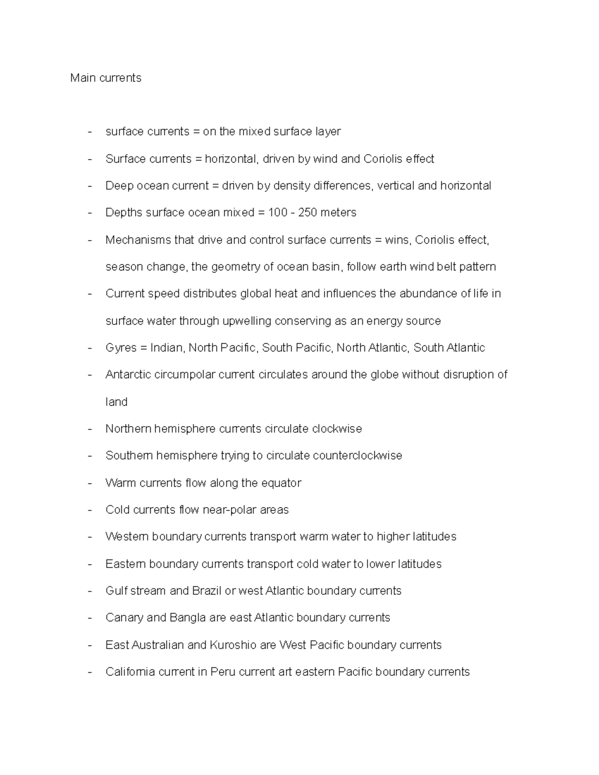 Ocean notes 6 - Main currents surface currents = on the mixed surface ...