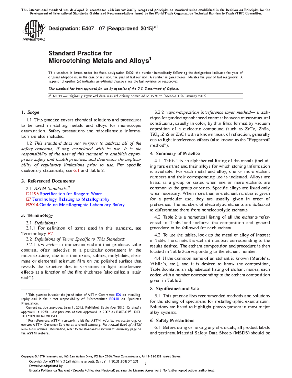 E407 - ASTM PARAMETERS - Designation: E407−07 (Reapproved 2015) ́ 1 ...