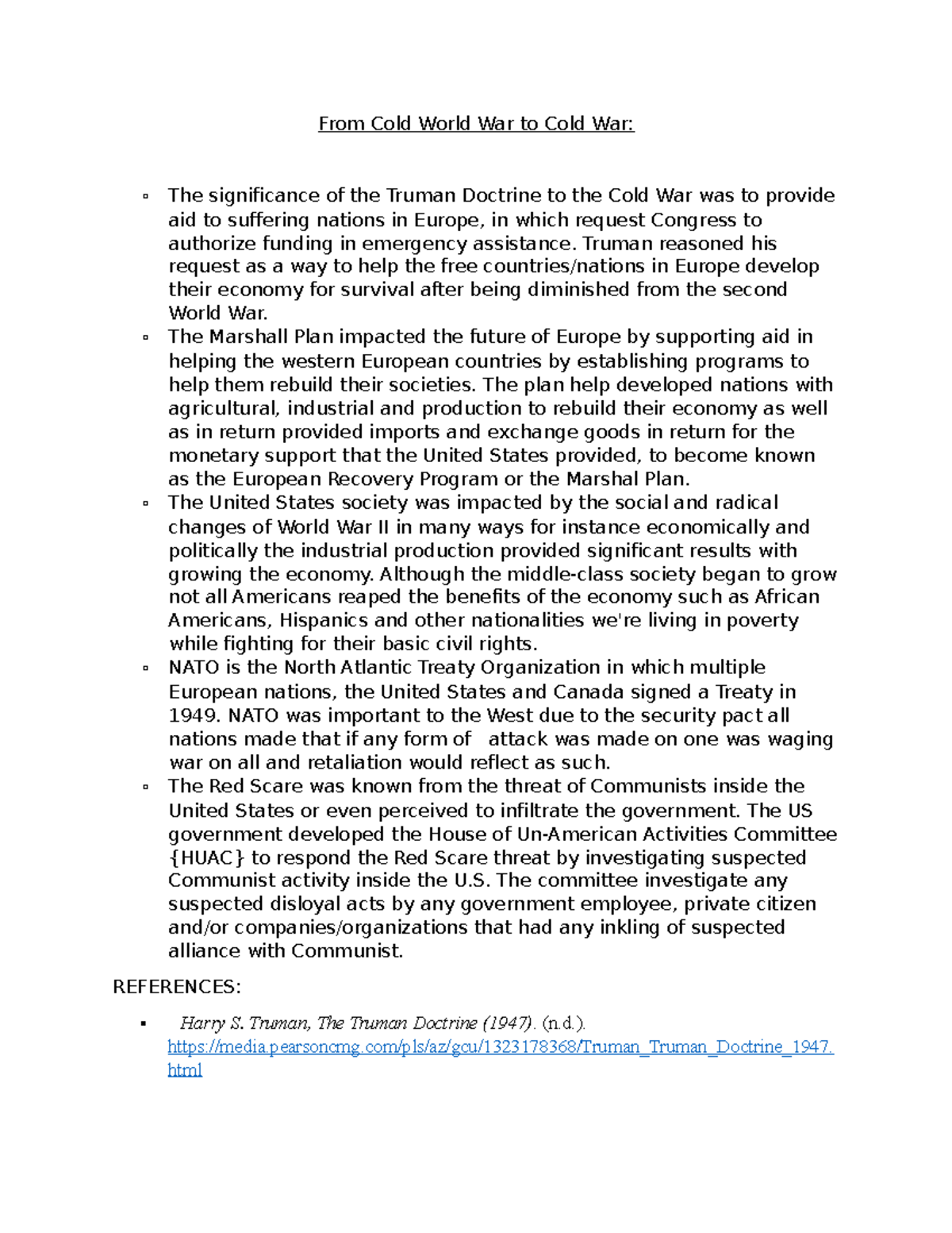 TP 1 From World War to Cold War - From Cold World War to Cold War: The ...