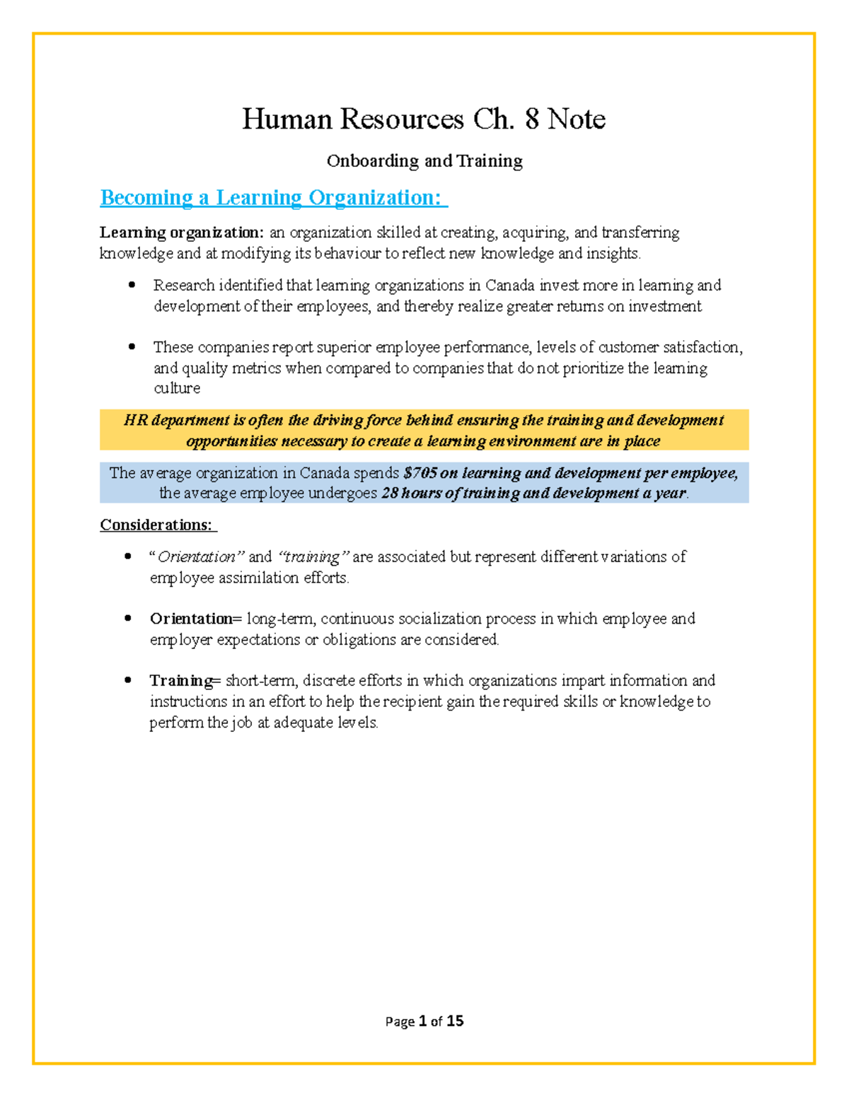 Human Resources Ch 8 Note - Human Resources Ch. 8 Note Onboarding and ...
