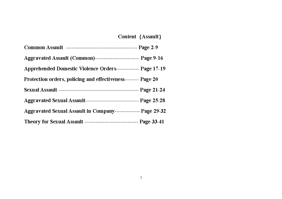 Exam notes(Assault) - Summary Criminal Laws - Content（Assault） Common ...