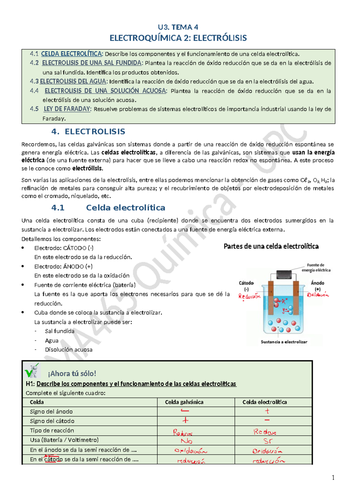 Electroquimica II - U3. TEMA 4 ELECTROQUÍMICA 2: ELECTRÓLISIS ####### 4 CELDA ELECTROLÍTICA ...