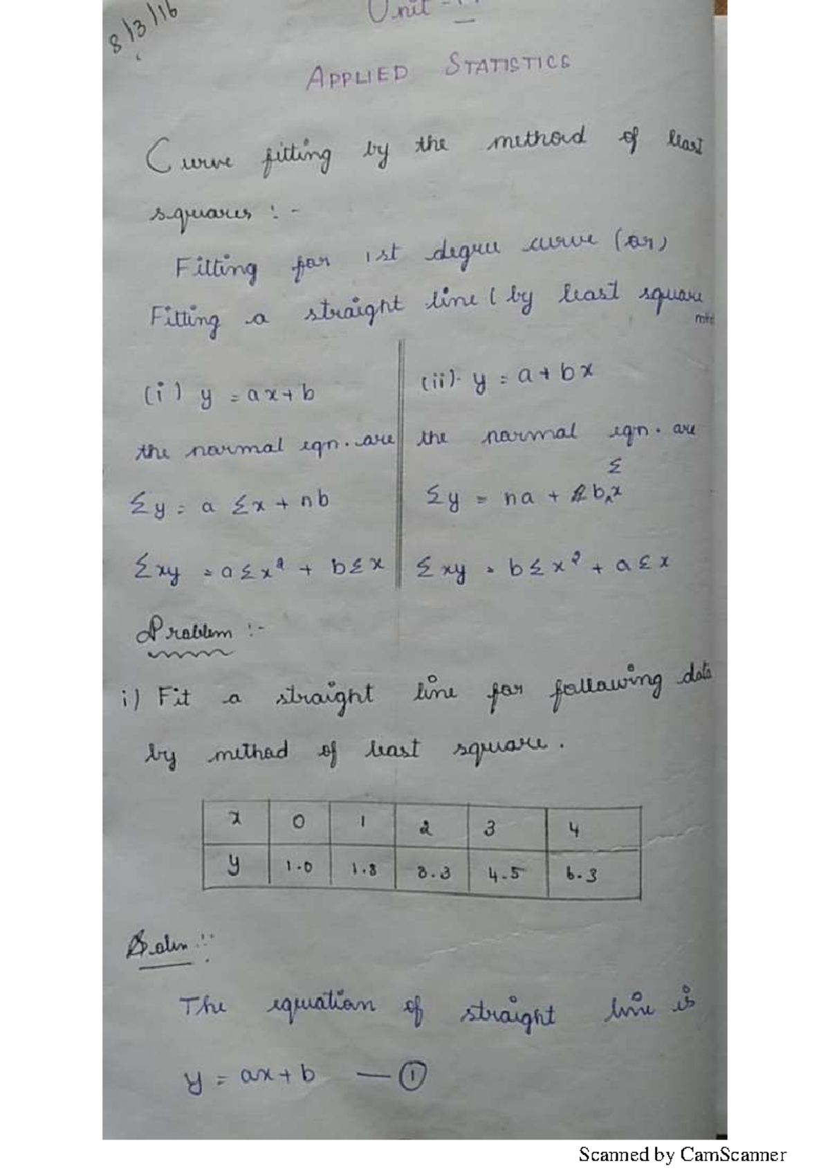 M4(U4) - Mathematics 4 unit 4 - Unit APPLIED STATISTICS Curve fitting ...