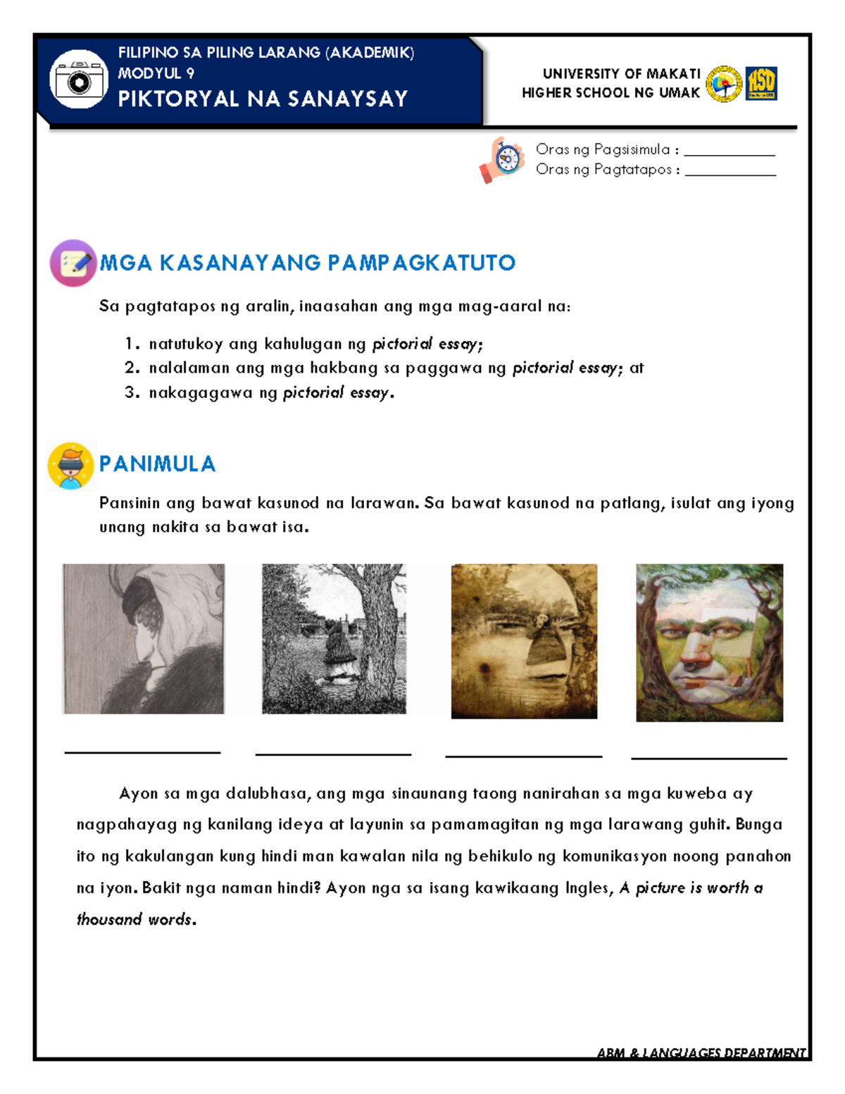 Module 9 - Piktoryal na Sanaysay - FILIPINO SA PILING LARANG (AKADEMIK ...