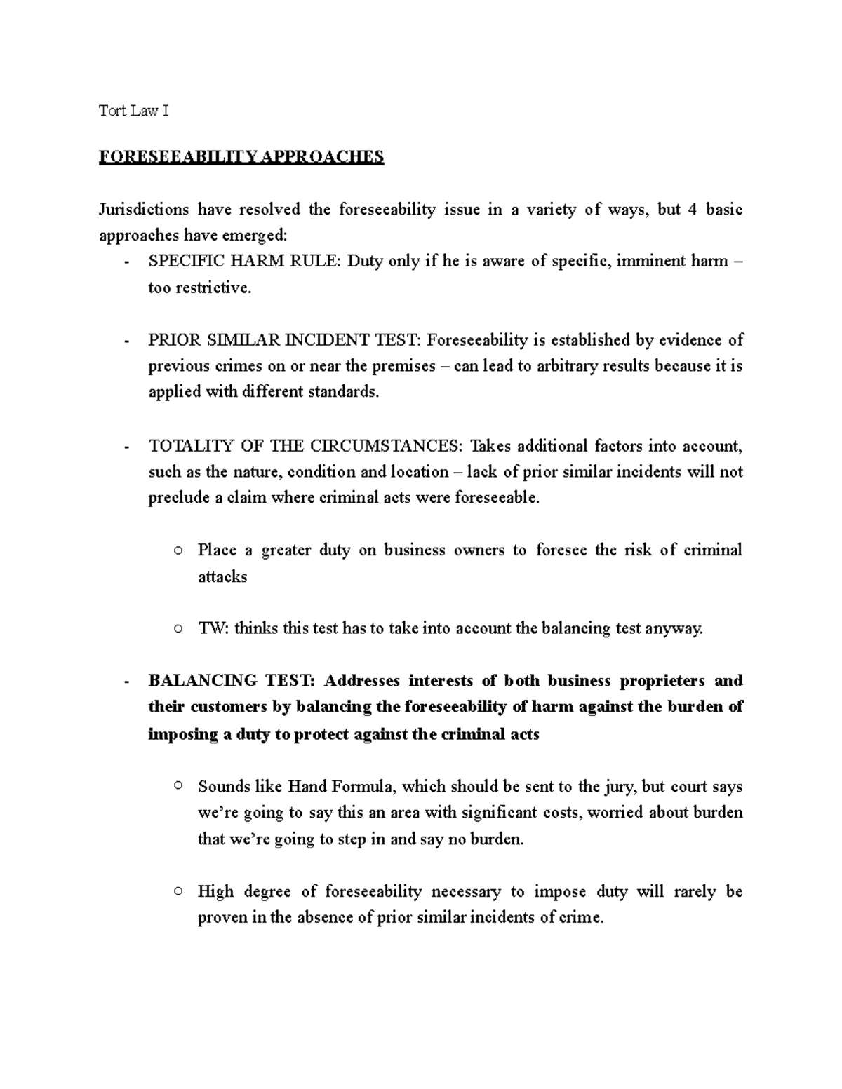 Foreseeability Approaches - Tort Law I FORESEEABILITY APPROACHES ...