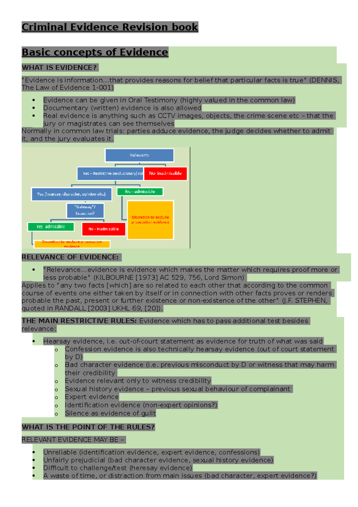 Criminal Evidence Revision book - RELEVANCE OF EVIDENCE: “Relevance ...