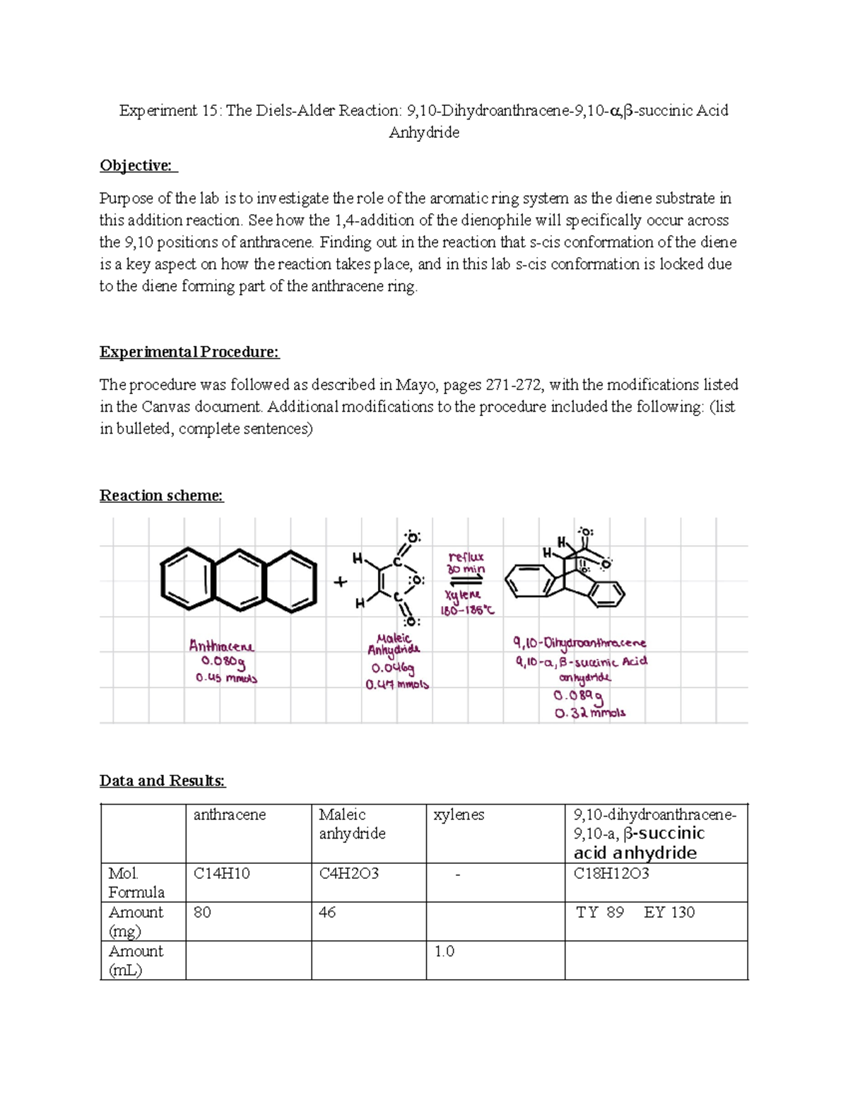 Orgo 2 Lab Report 1 - add the modifications, it was a mistake that was ...