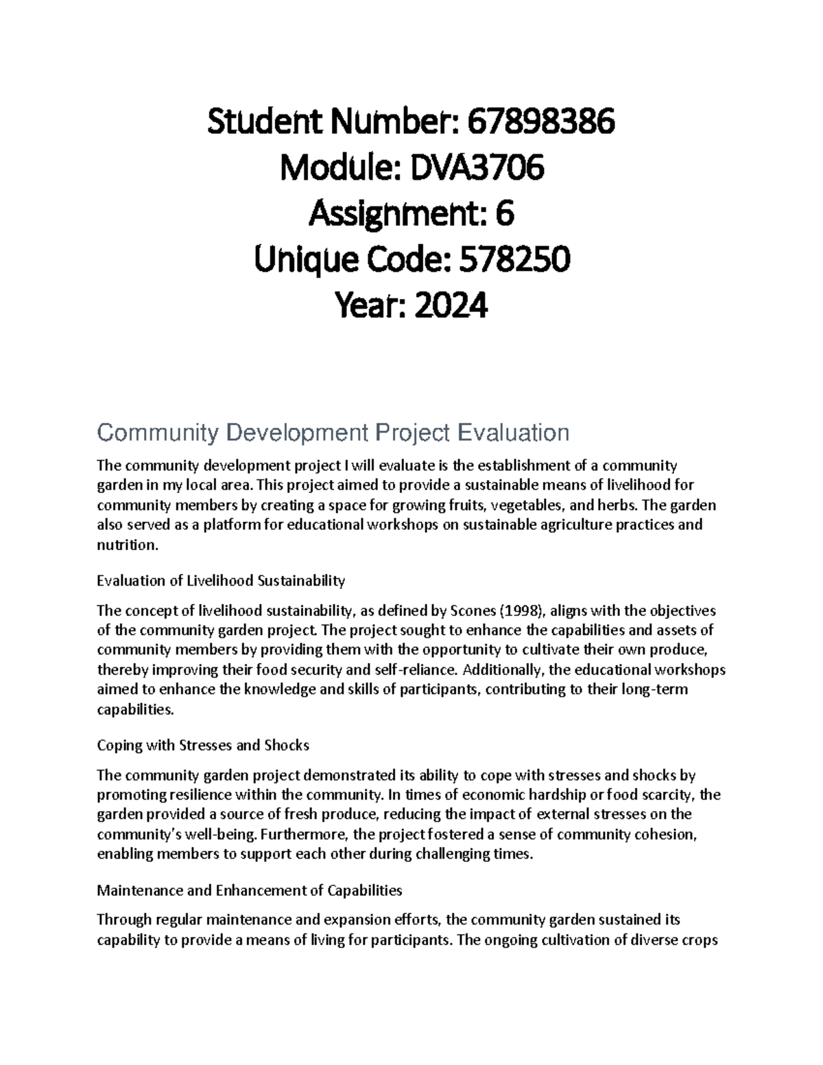 Assignment 6 - summary notes - Student Number: 67898386 Module: DVA ...