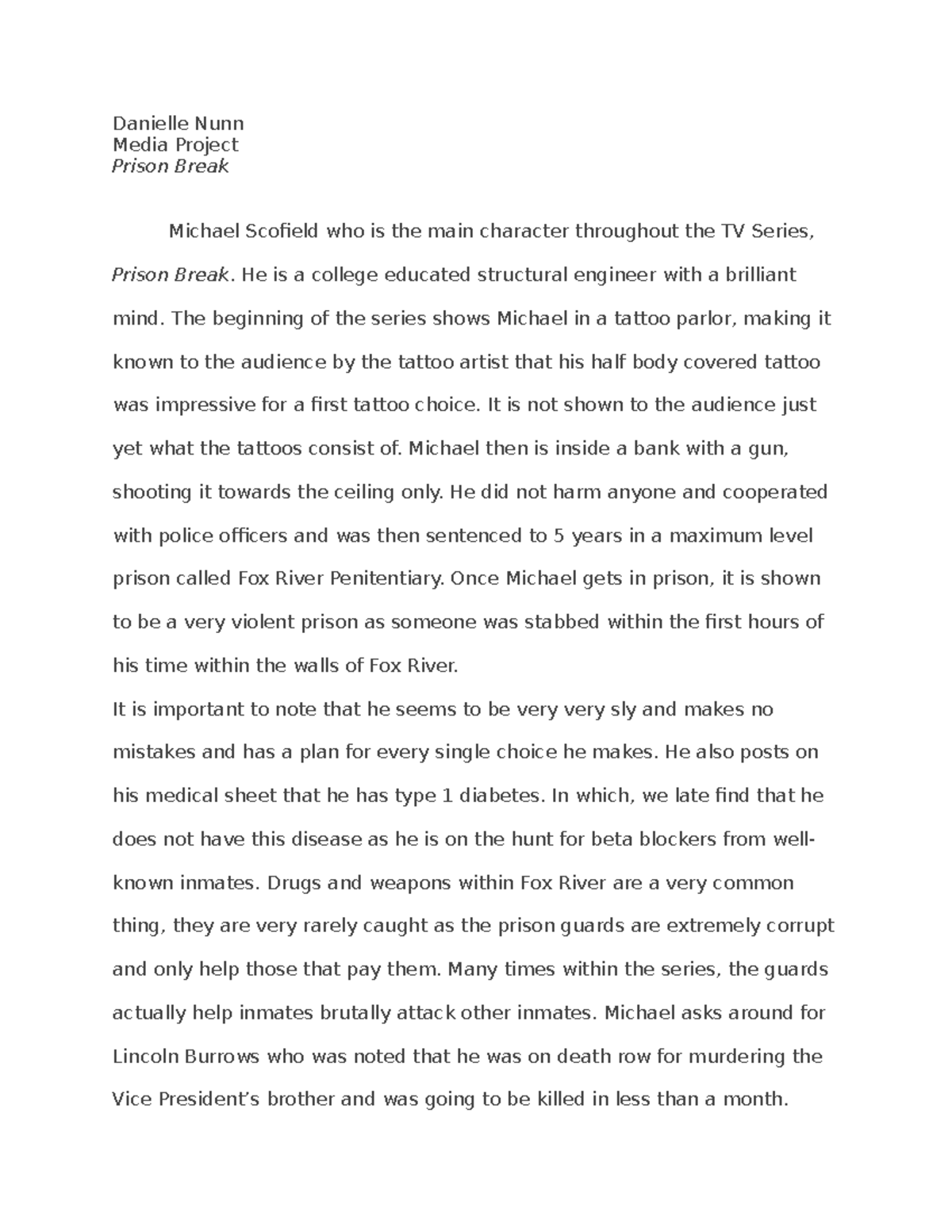 Prison Break Media Project - Danielle Nunn Media Project Prison Break ...