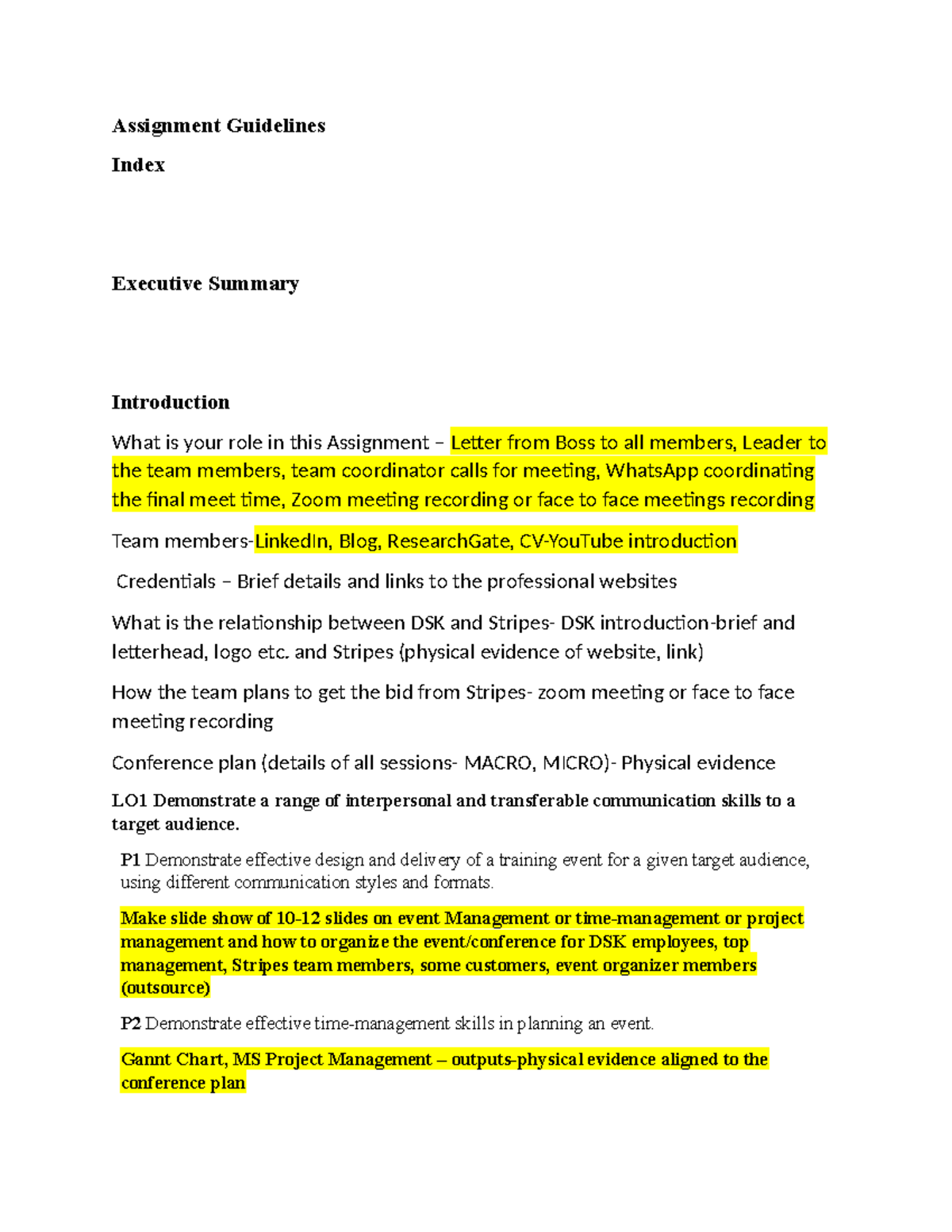 Assignment Guidelines V2 - Assignment Guidelines Index Executive ...