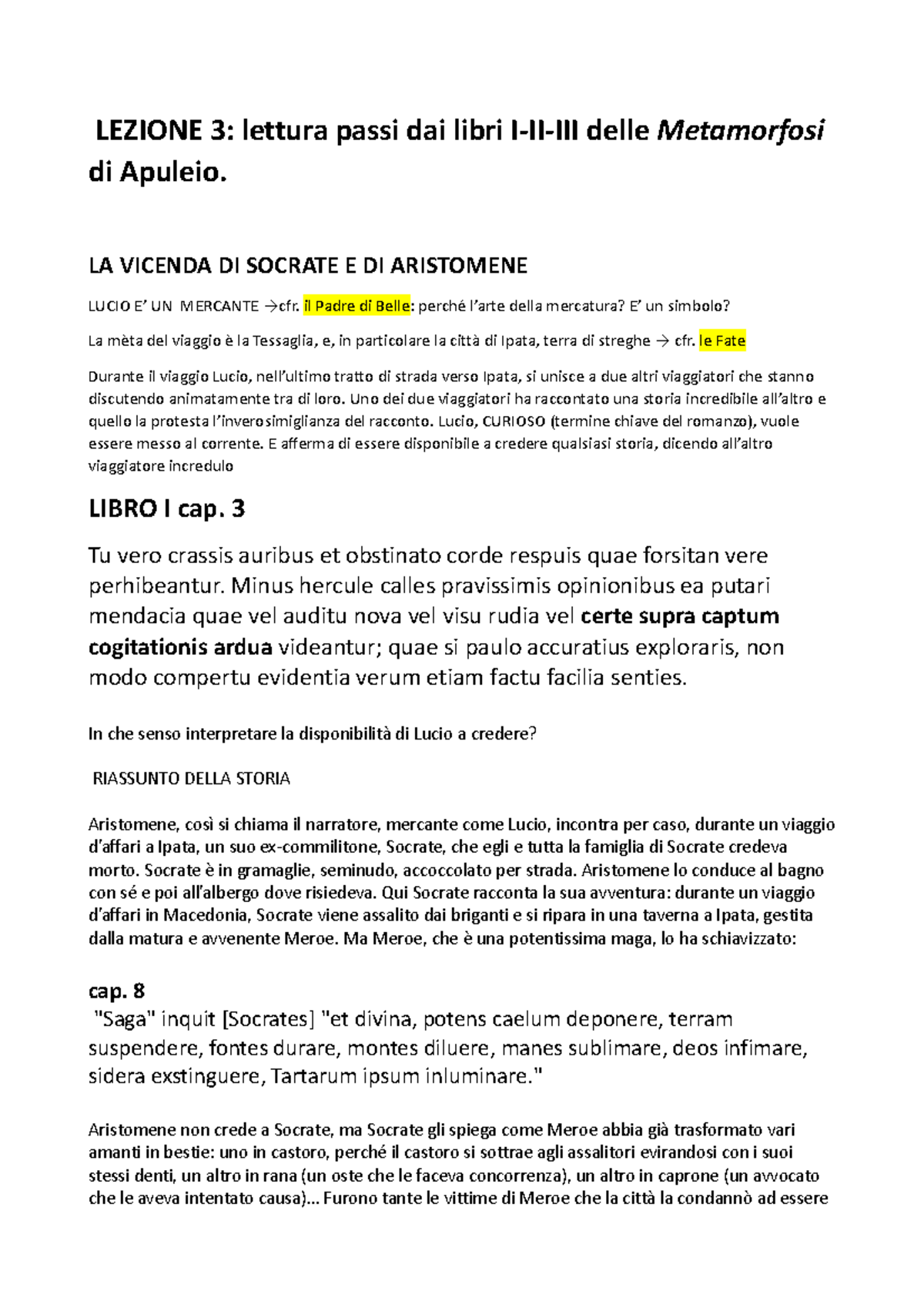 Lezione 3 Metamorfosi Apuleio Testo e Ovidio Metam. XV - LEZIONE 3 ...