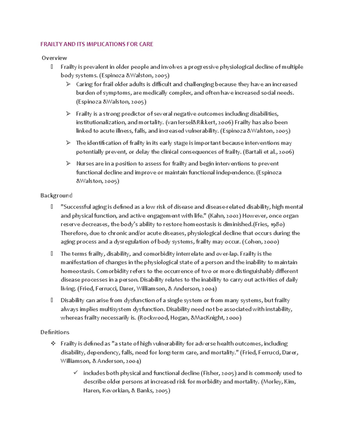 Frailty /Care of the Older Adult - FRAILTY AND ITS IMPLICATIONS FOR ...