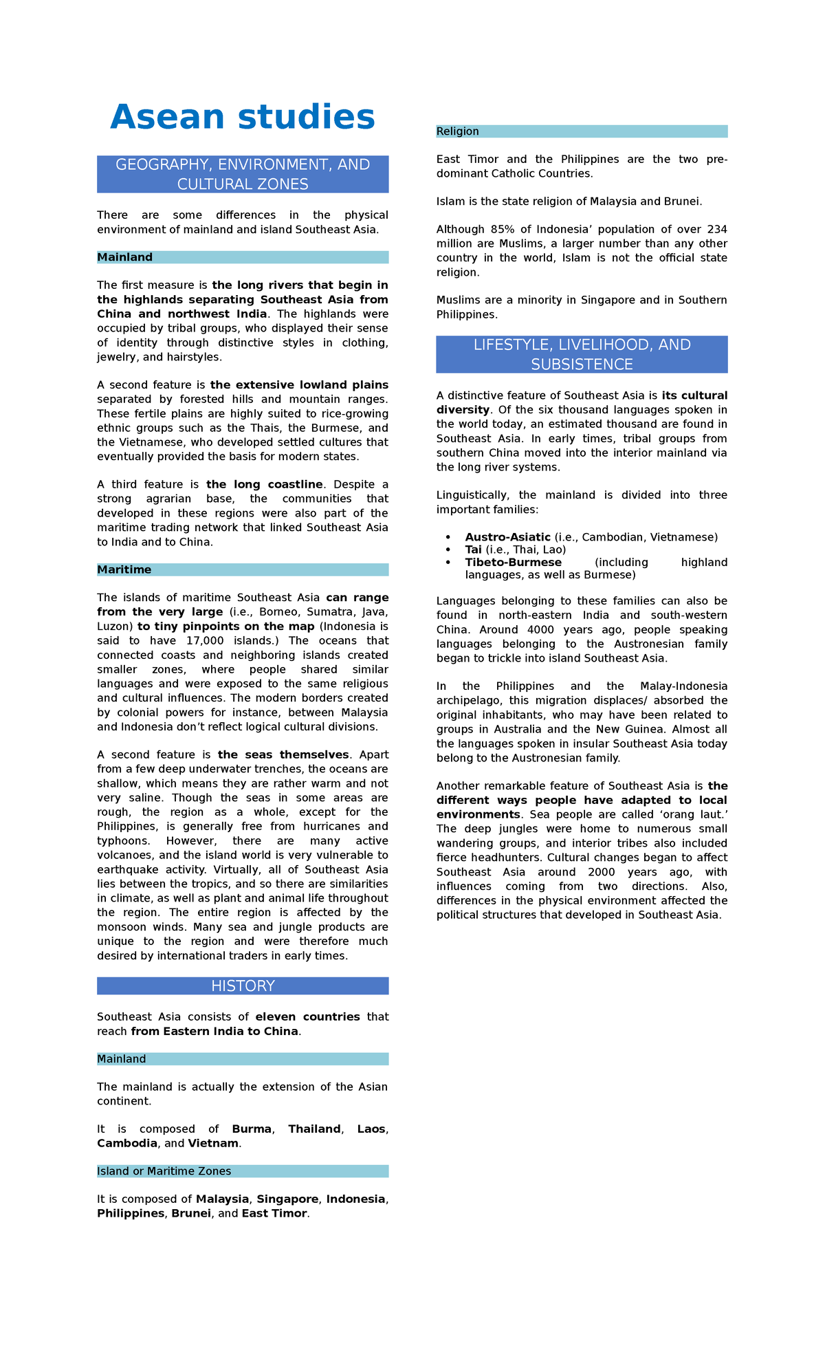 Asean studies - lecture notes for everyone yayy - Asean studies ...