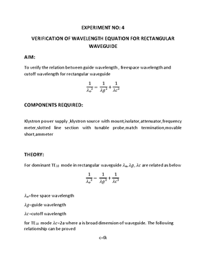 Lab manual-1-13 - FAMILIARISATION OF MICROWAVE COMPONENTS- TUNABLE ...