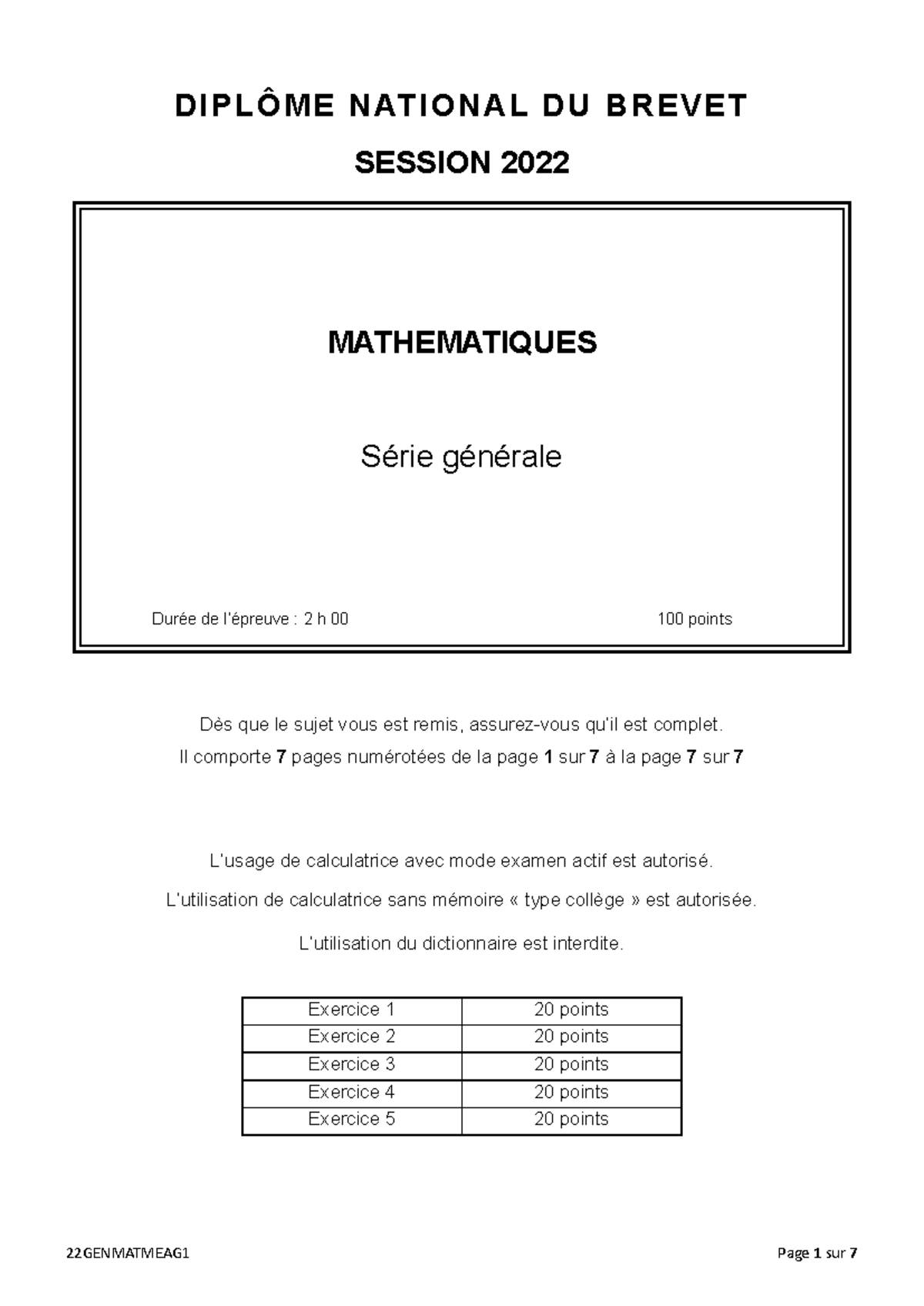 Dipl me national du brevet 2022 math matiques s rie g n rale 115714 - DI P LÔ ME NATI O NAL DU ...