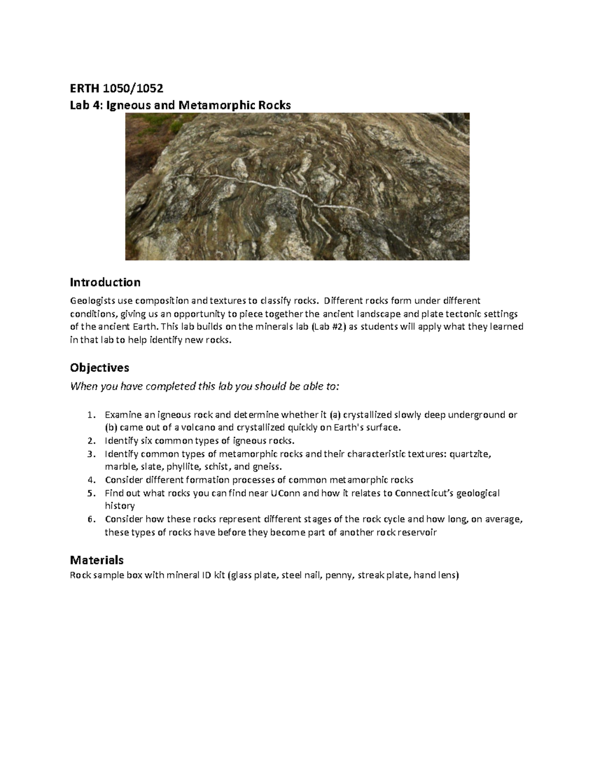 ERTH1052 Lab 4 (Meta Igneous) worksheet Student - ERTH 1050/ Lab 4 : Igneous and Metamorphic ...