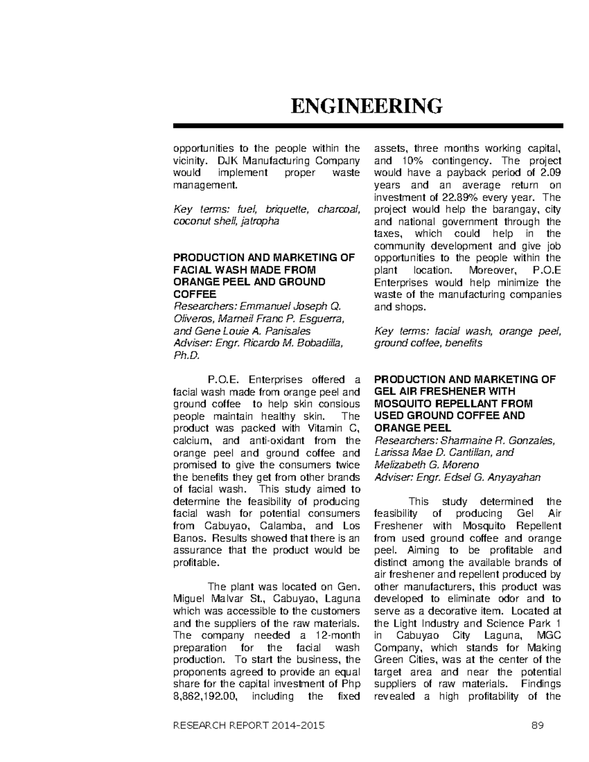 Productionandmarketingoffacialwashmadefromorangepeelandgroundcoffee ...