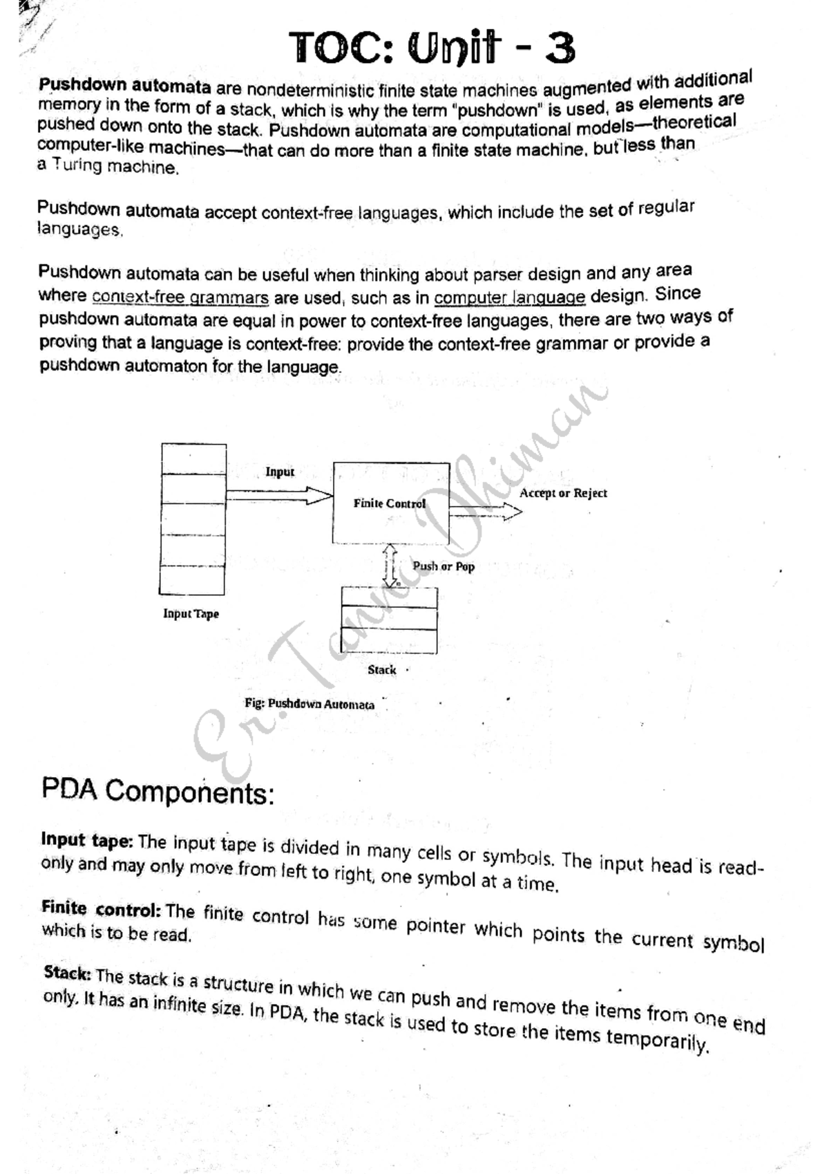 TOC- Unit-3 @Tannu Dhiman - Bachelors of Engineering - Computer Science - Studocu