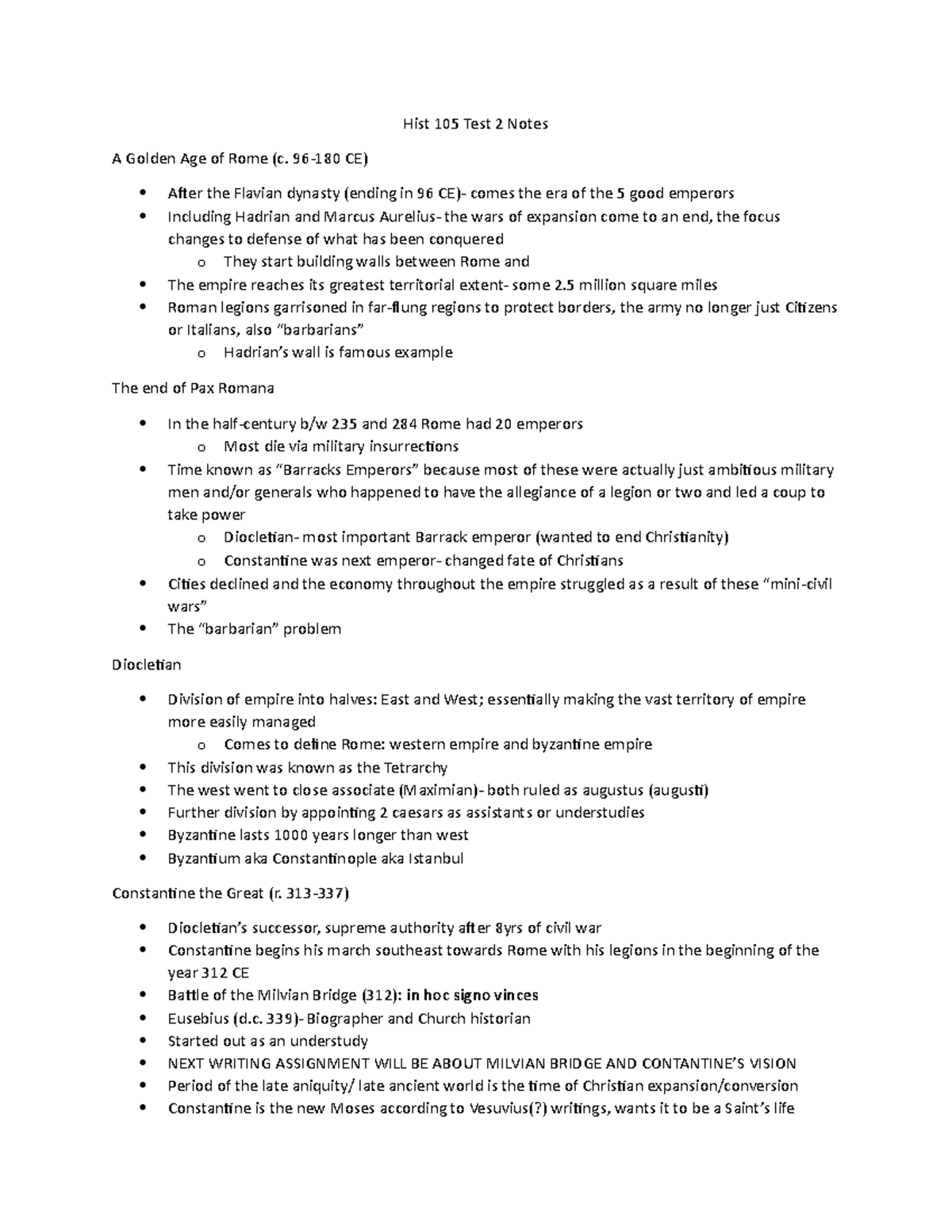Hist 105 Test 2 Notes - Hist 105 Test 2 Notes A Golden Age of Rome (c ...