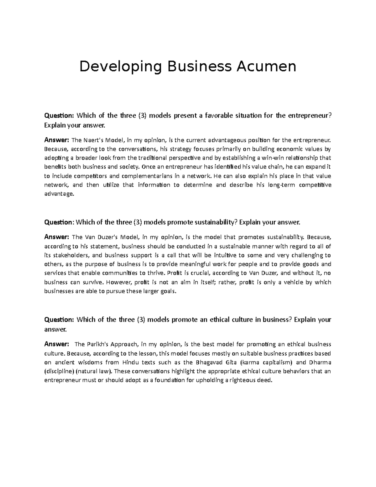 Entrepreneurial Mind - Developing Business Acumen. - Developing ...