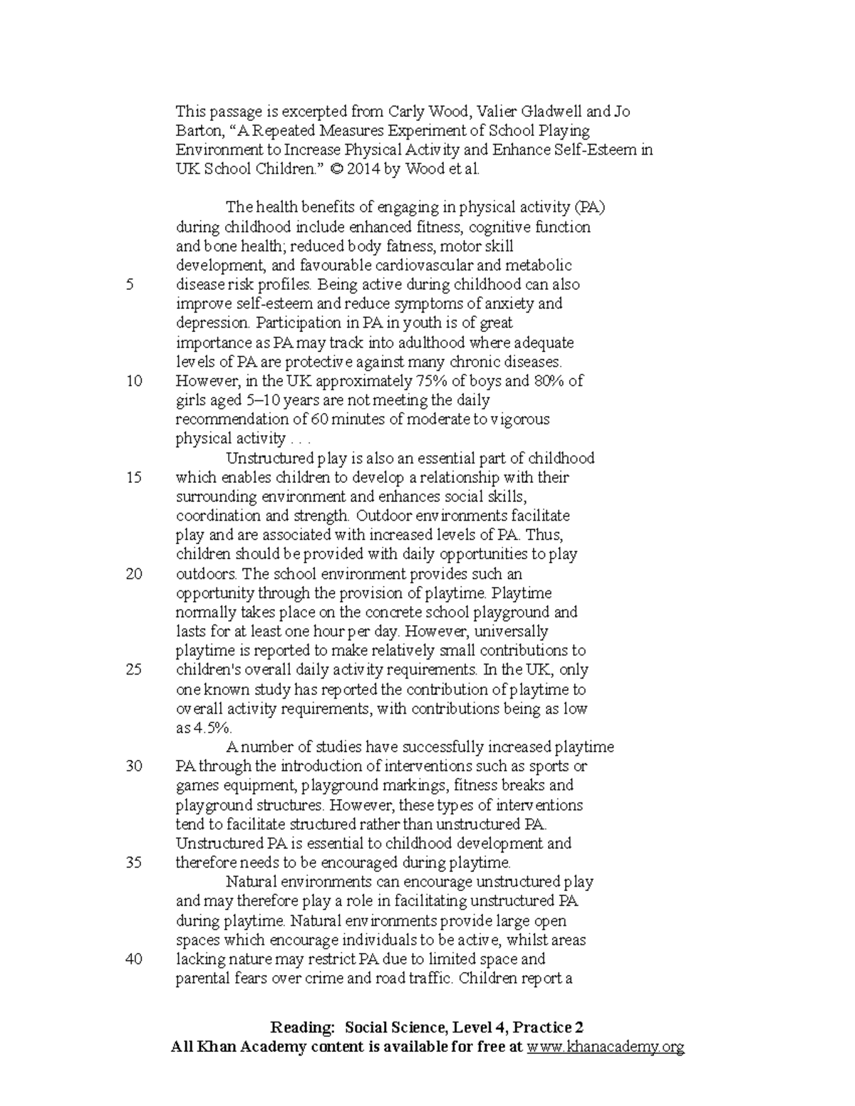 Social Science, Level 4, Practice 2 - This passage is excerpted from ...