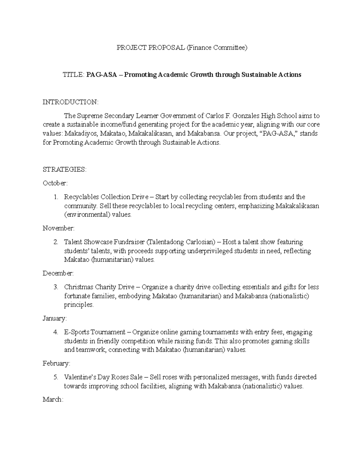 Finance Committee Project Proposal - PROJECT PROPOSAL (Finance ...