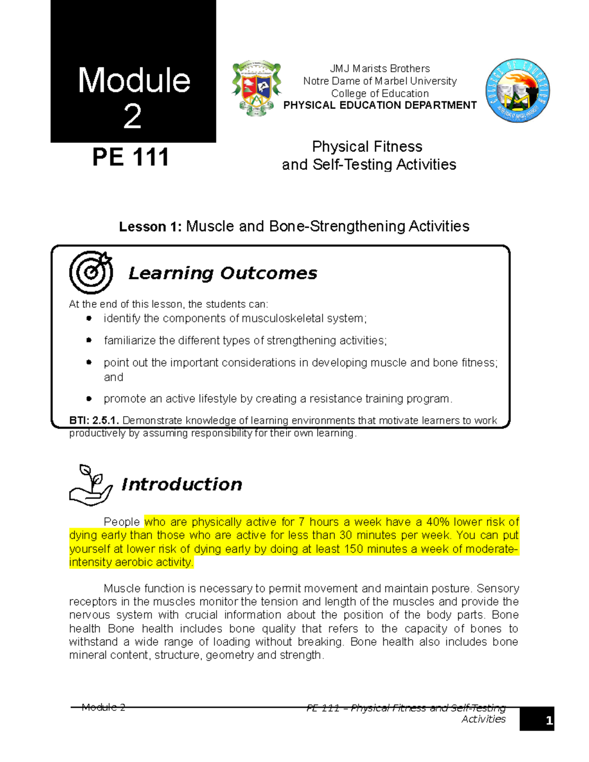 PE111- Module 2- Lesson 1 - Lesson 1: Muscle and Bone-Strengthening ...