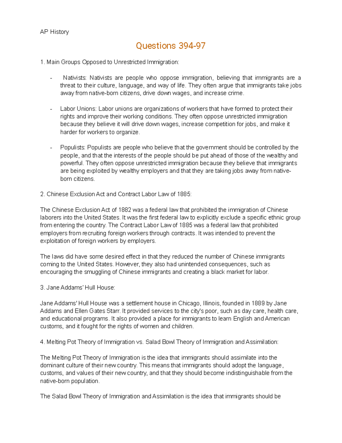 Questions 394-97 History - AP History Questions 394- Main Groups ...