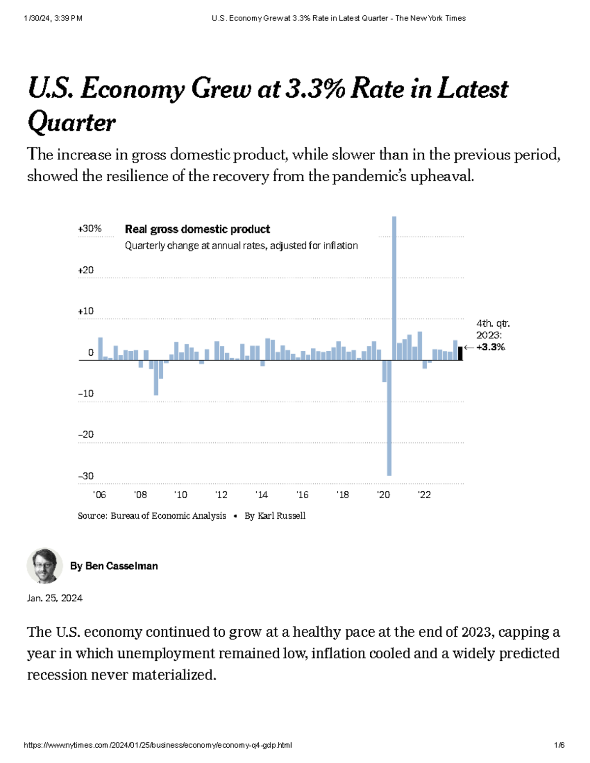 U.S. Economy Grew at 3.3% Rate in Latest Quarter - The New York Times ...