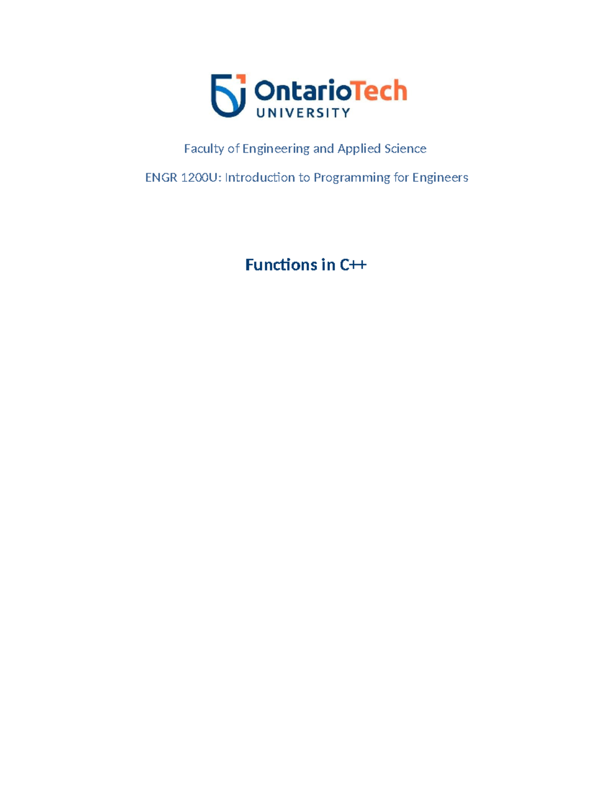 Tutorial-8 - help - Faculty of Engineering and Applied Science ENGR 1200U: Introduction to - Studocu