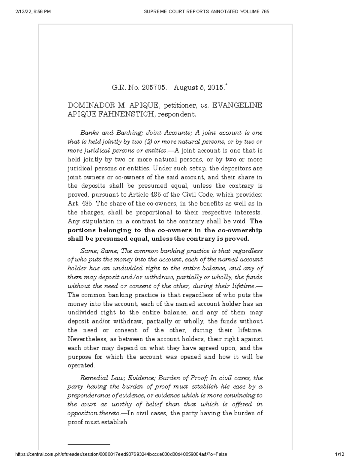 Original case Apique vs. Fahnenstich - G. No. 205705. August 5, 2015 ...