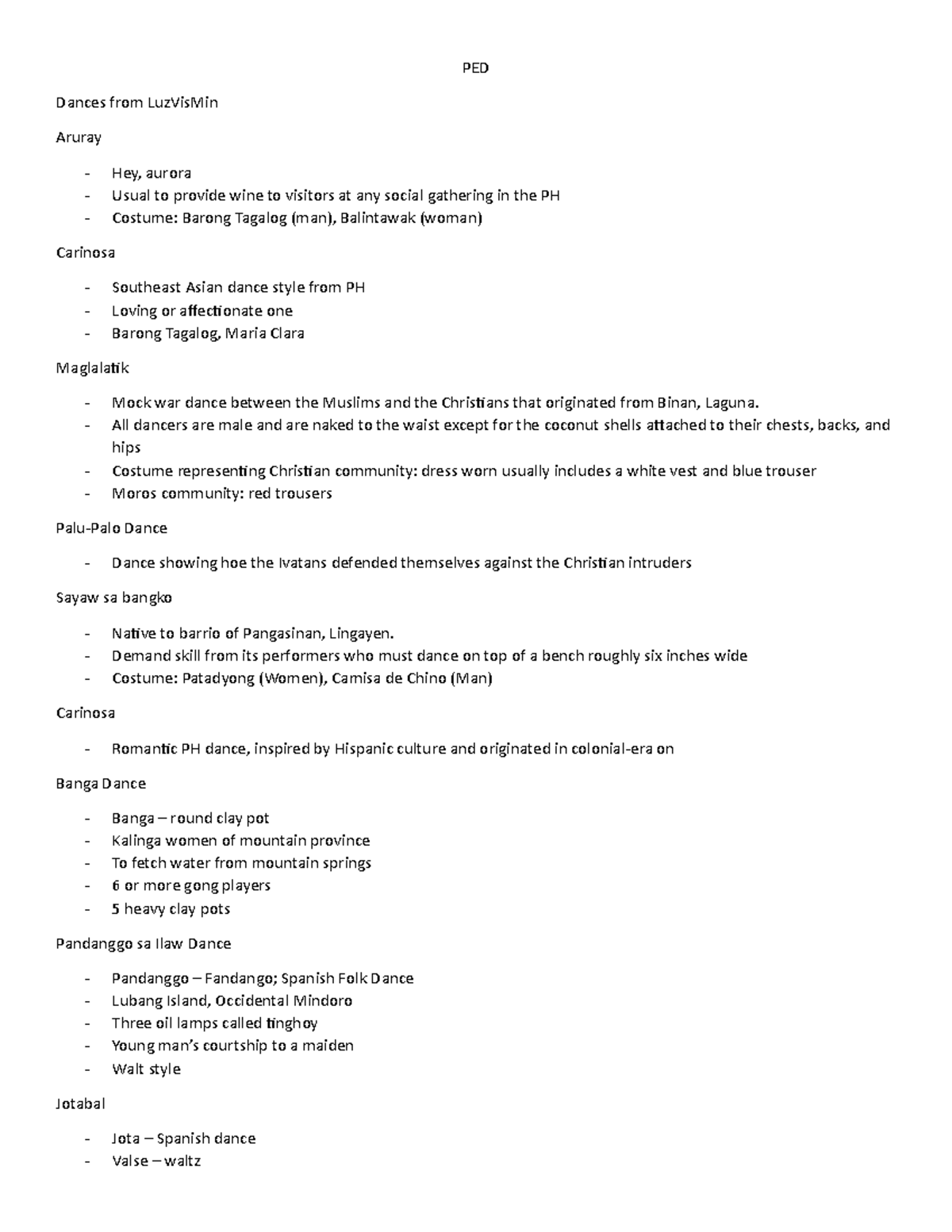 PED Notes - PED Dances from LuzVisMin Aruray Hey, aurora Usual to ...