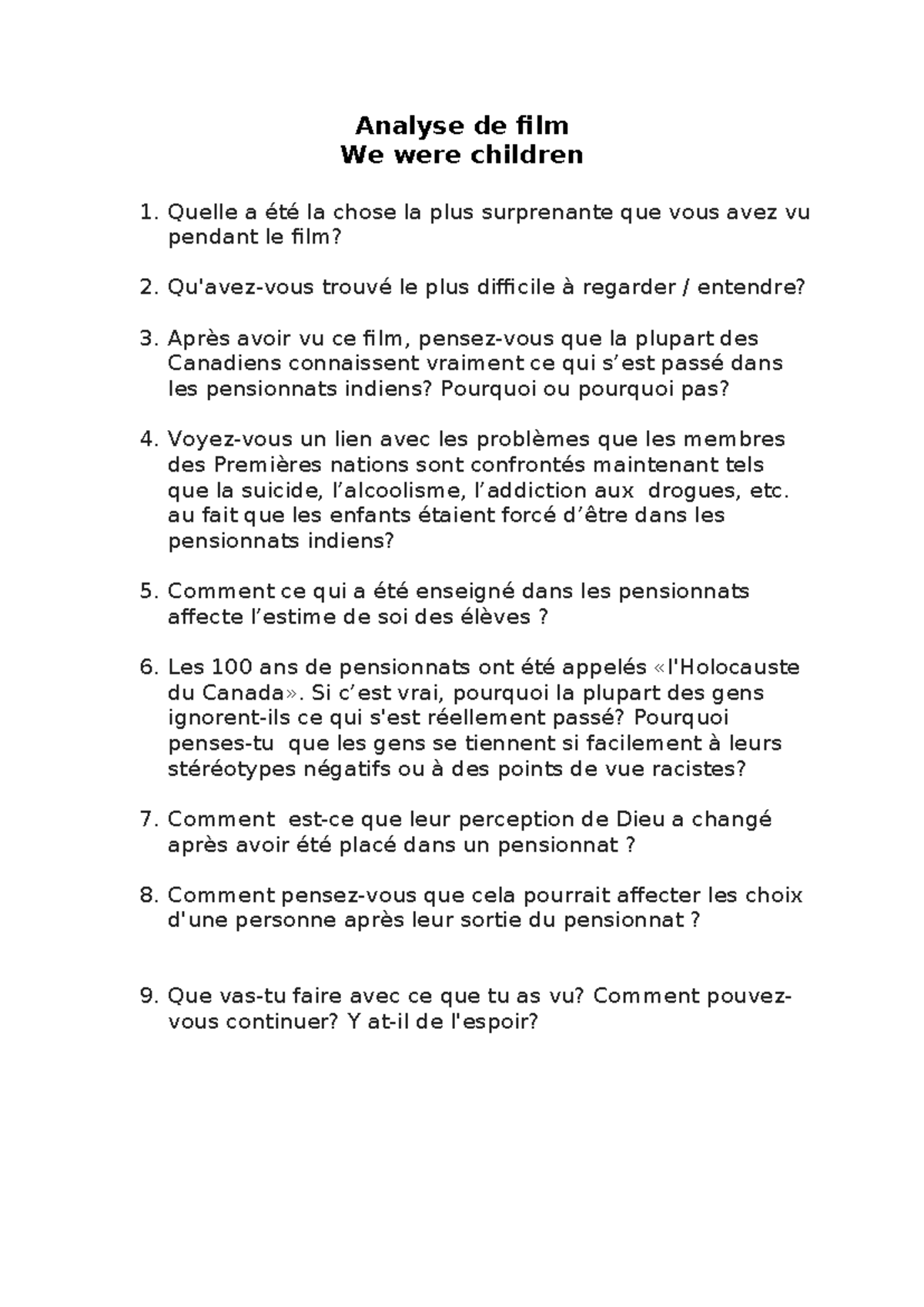 We were children 2 - Questions for movie - Analyse de film We were ...