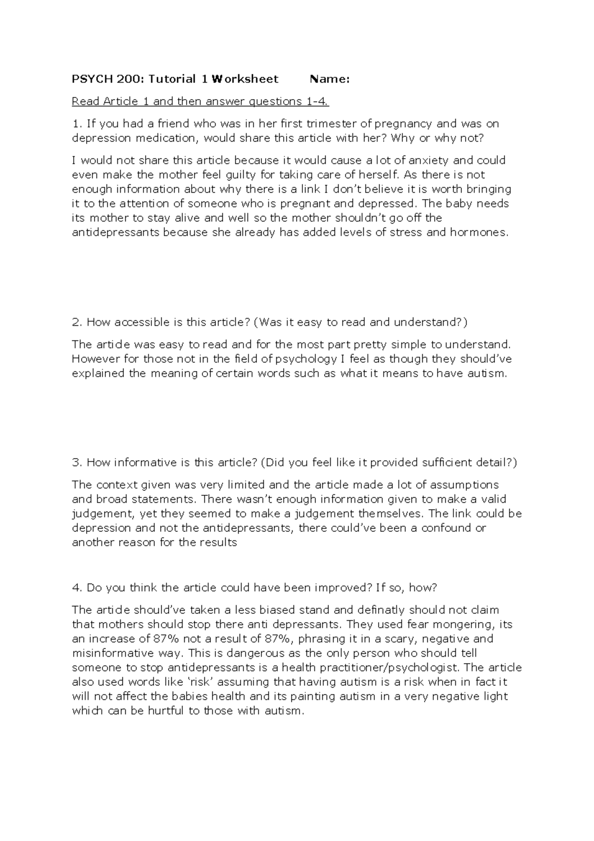 Tutorial 1 Worksheet - psych - PSYCH 200: Tutorial 1 Worksheet Name ...