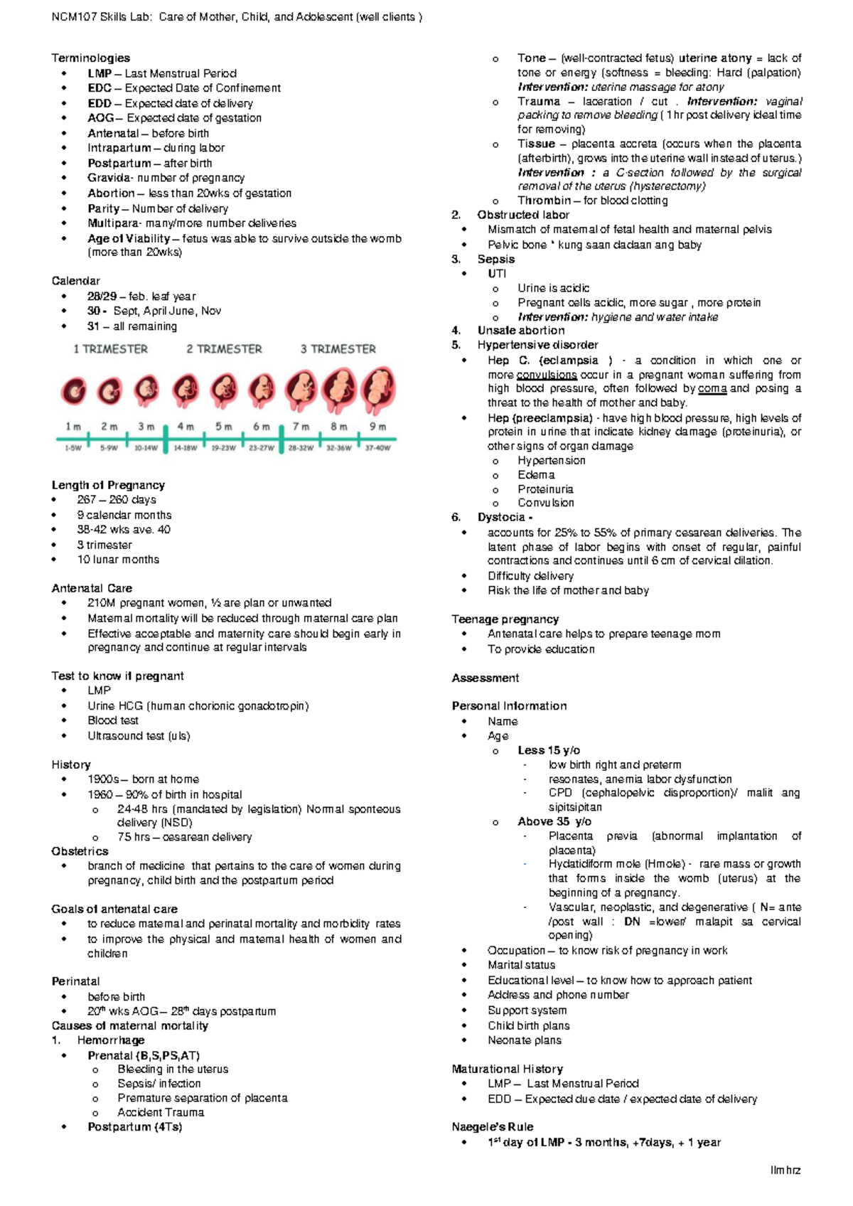 Maternal-lab-prelims - Terminologies - LMP – Last Menstrual Period ...