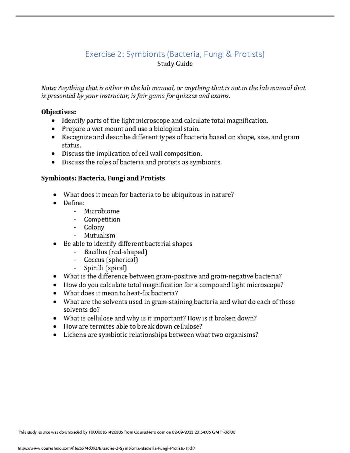 Exercise 3 Symbionts Bacteria Fungi Protists 1 - Exercise 2: Symbionts ...