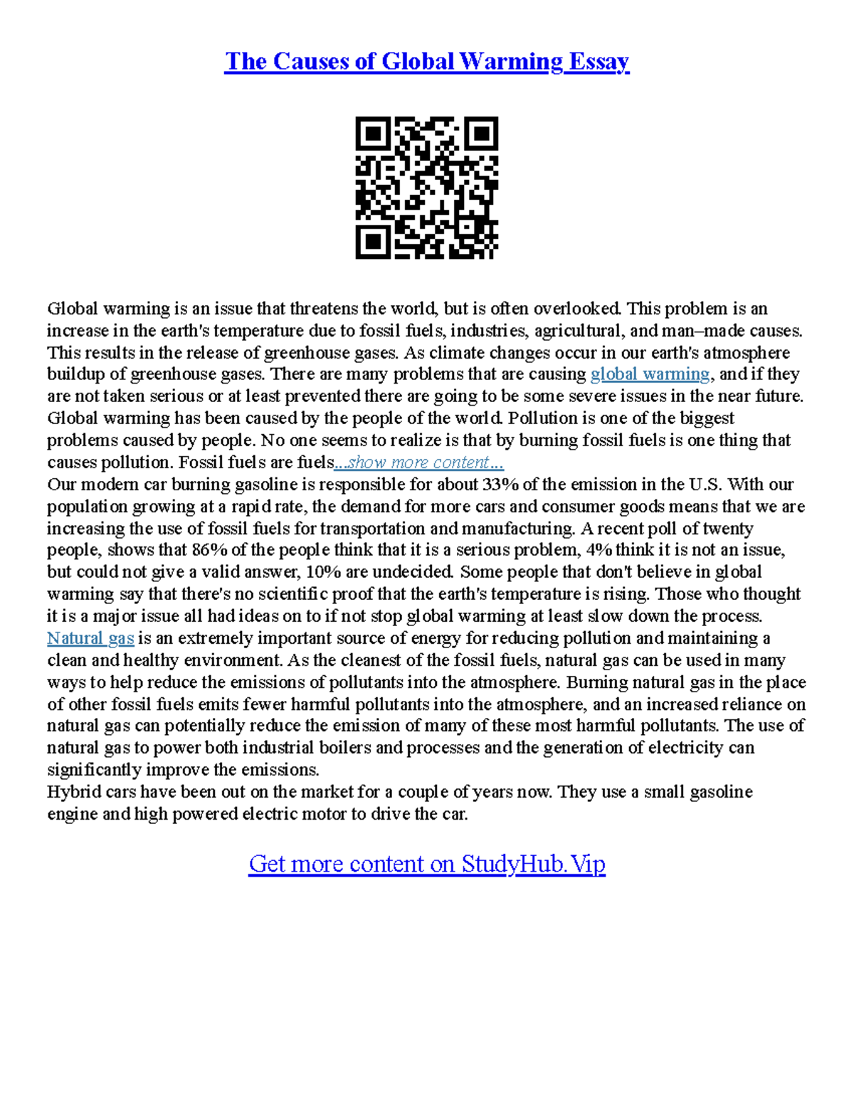 Global Warming Essay - The Causes of Global Warming Essay Global ...