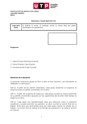 S03 - S04 - Tarea Académica 1 (TA1) formato (1) - COMPRENSIÓN Y REDACCIÓN DE TEXTOS II (N04I ...