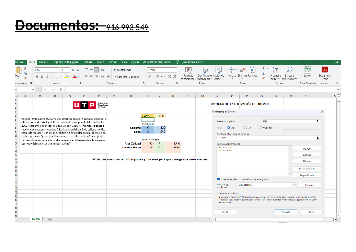 Semana 15 - Excel - Optimización utulizando Excel con herramienta Solver - Documentos: 916 993 ...