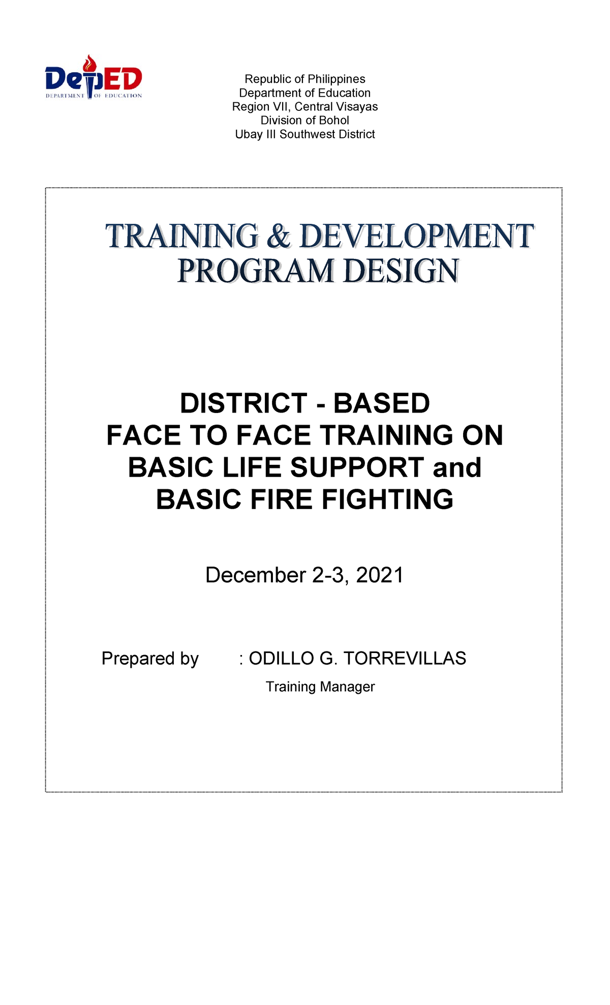 Training- Proposal - Republic of Philippines Department of Education ...